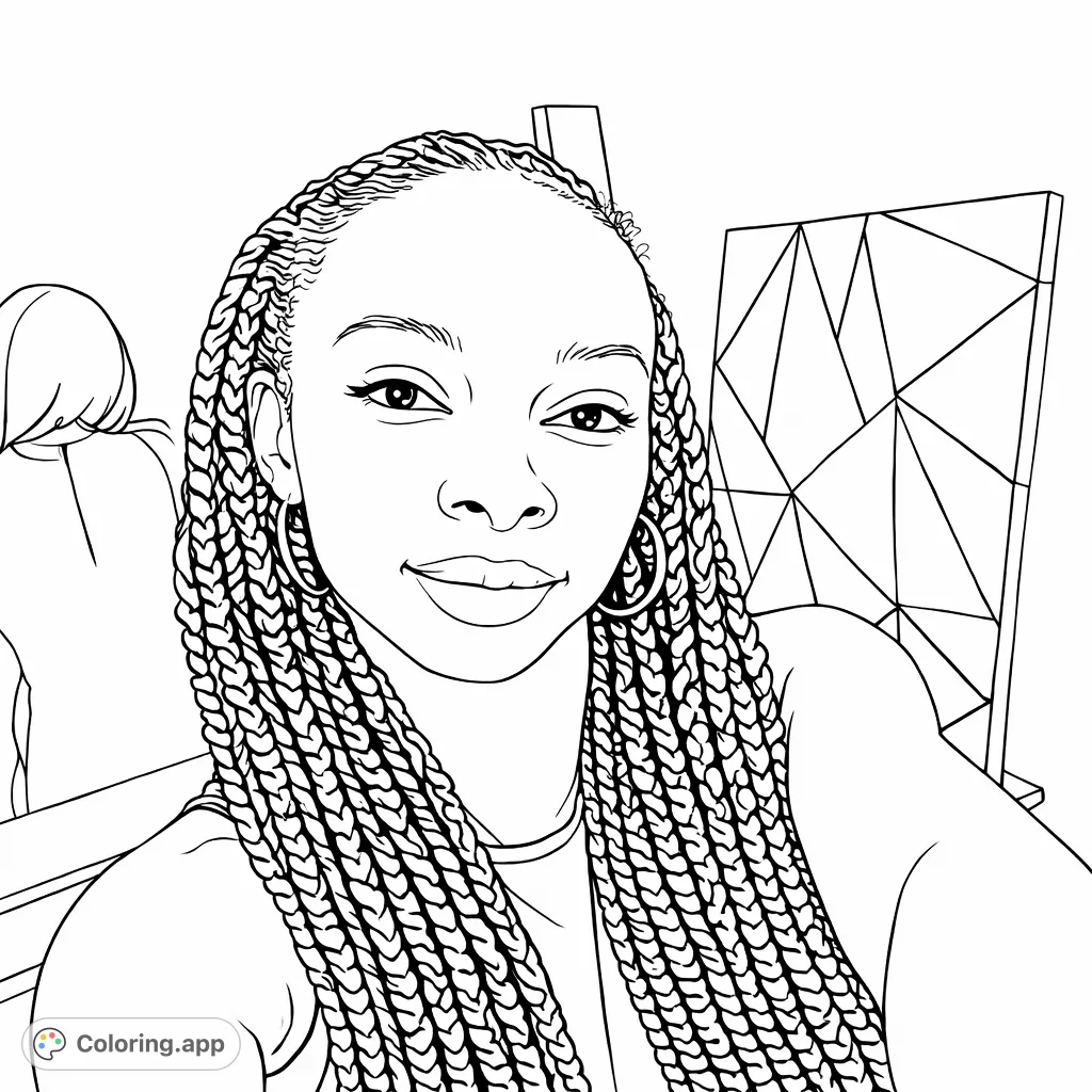 Woman with Braids Portrait - Coloring.app