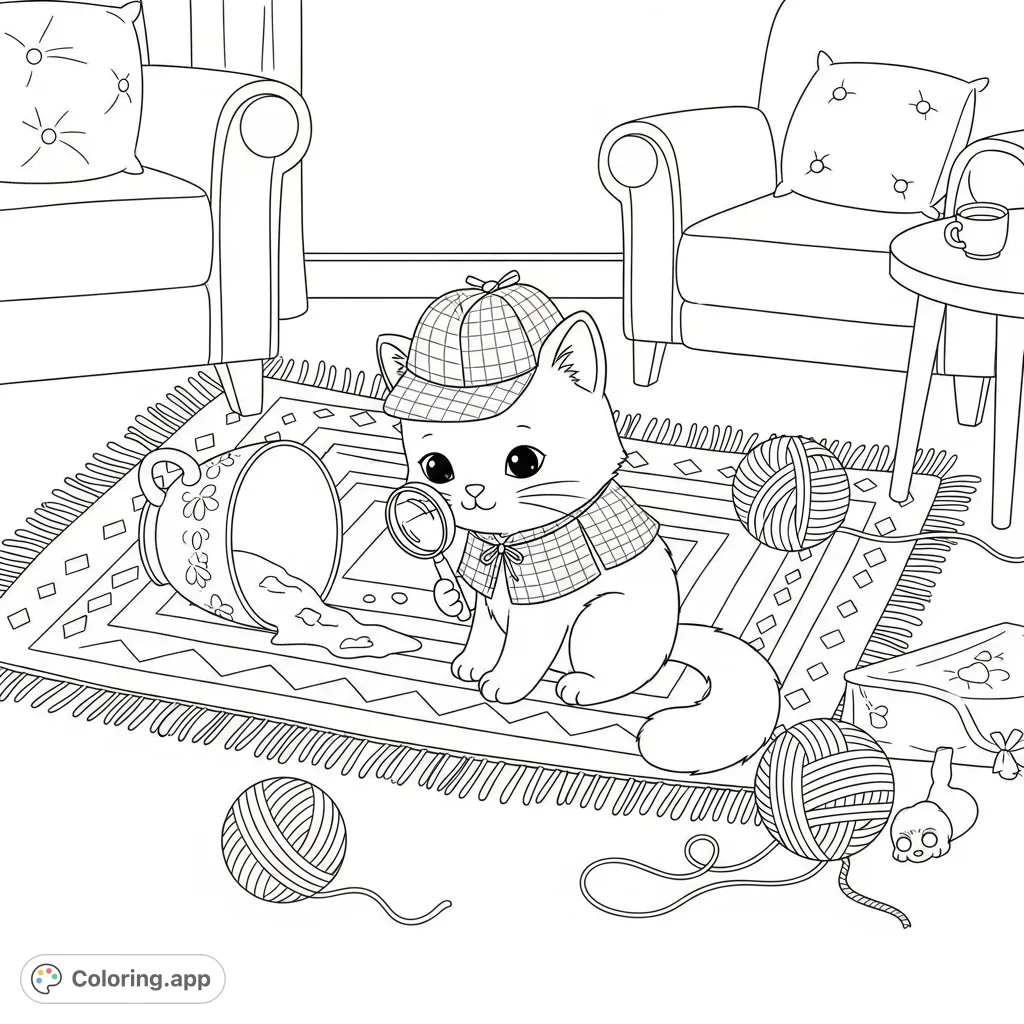 Kawaii Cat Detective Mystery - Coloring.app