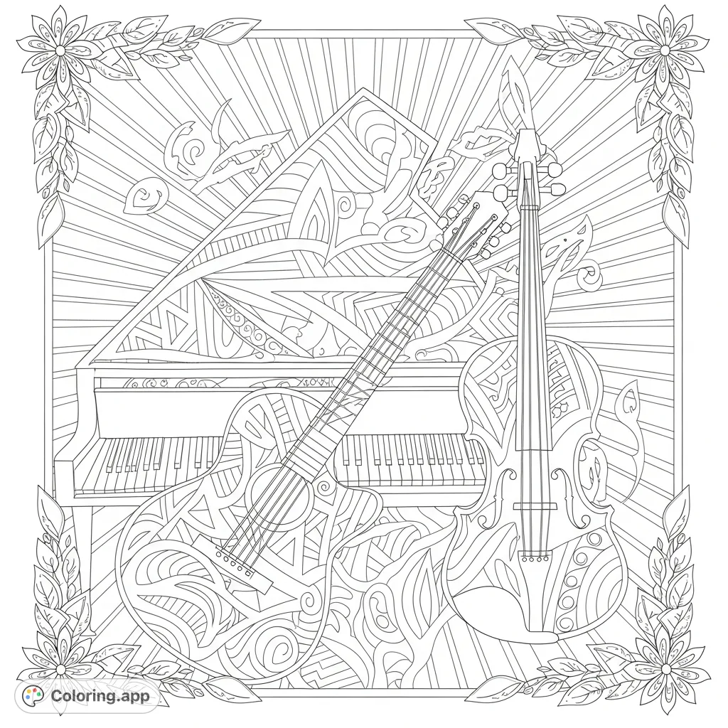 Abstract Musical Instrument Silhouettes - Coloring.app