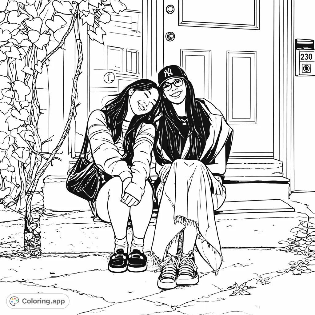 Friends on Urban Steps - Coloring.app