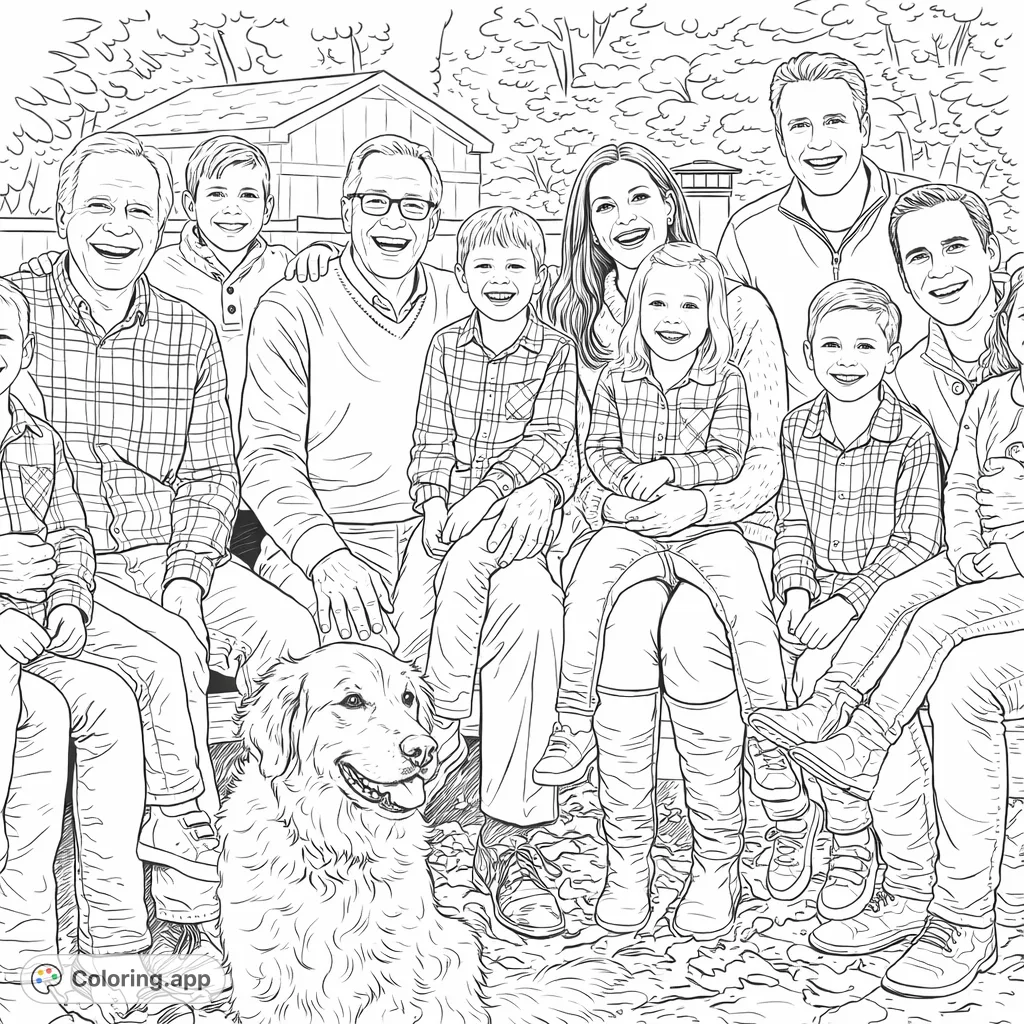 Joyful Family Gathering Portrait - Coloring.app
