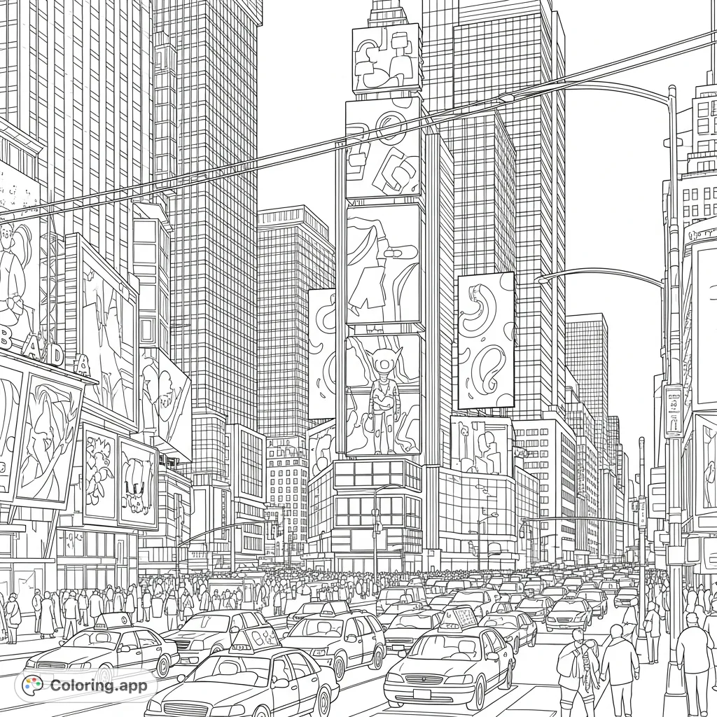 Vibrant Times Square Cityscape - Coloring.app