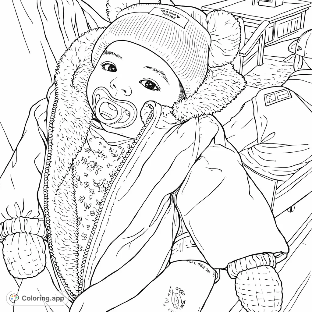 Sweet Baby in Cozy Attire - Coloring.app