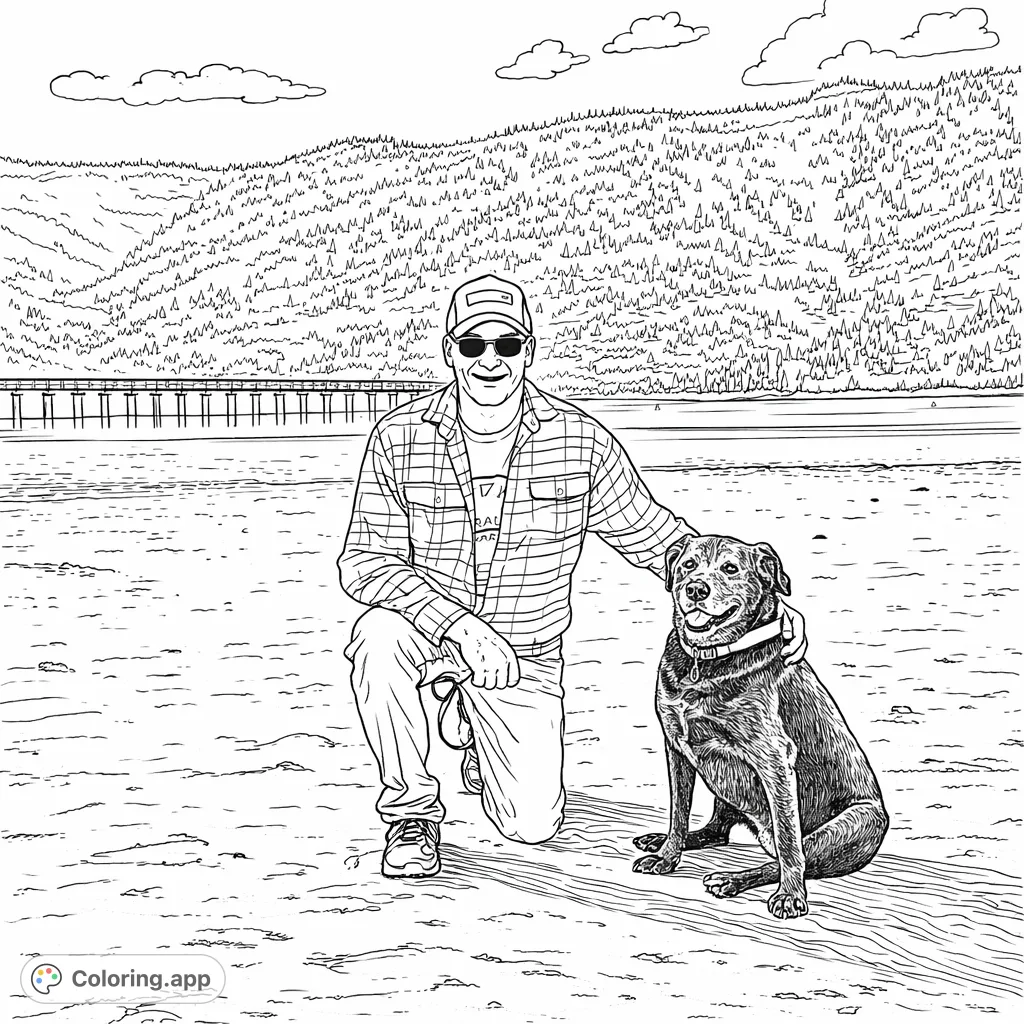 Man and Dog Beach Adventure - Coloring.app