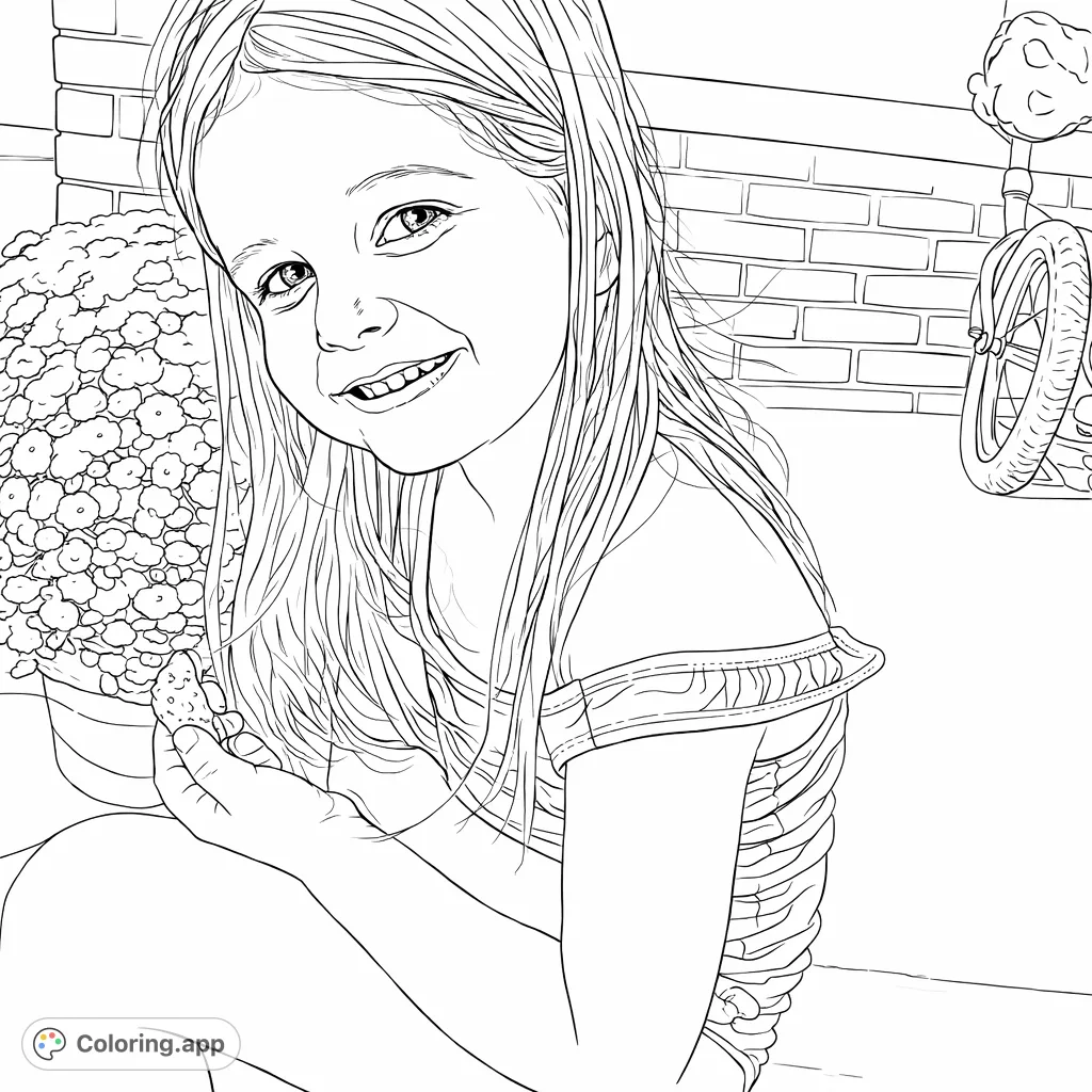 Smiling Child Outdoor Snack - Coloring.app