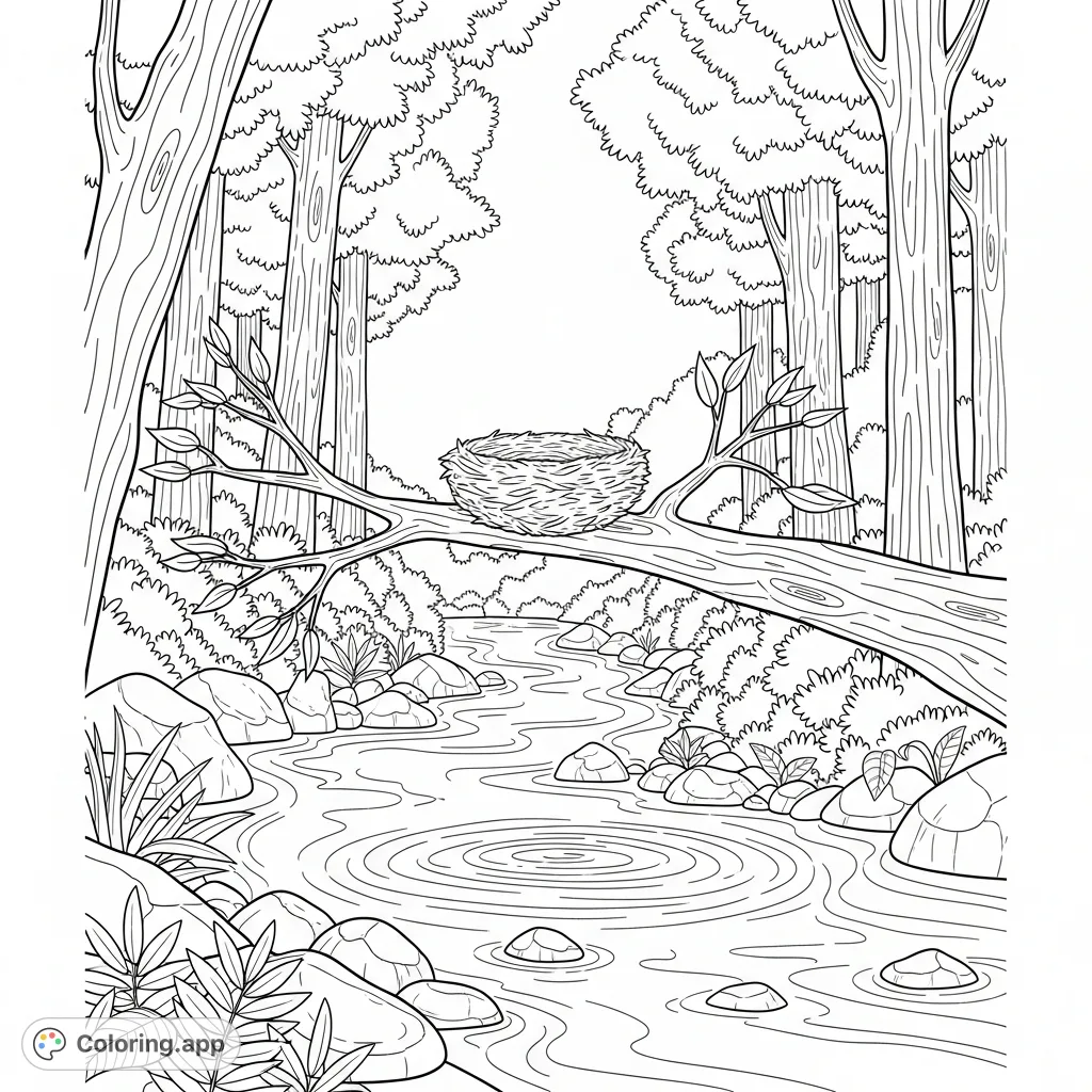 Forest River Bird Nest - Coloring.app