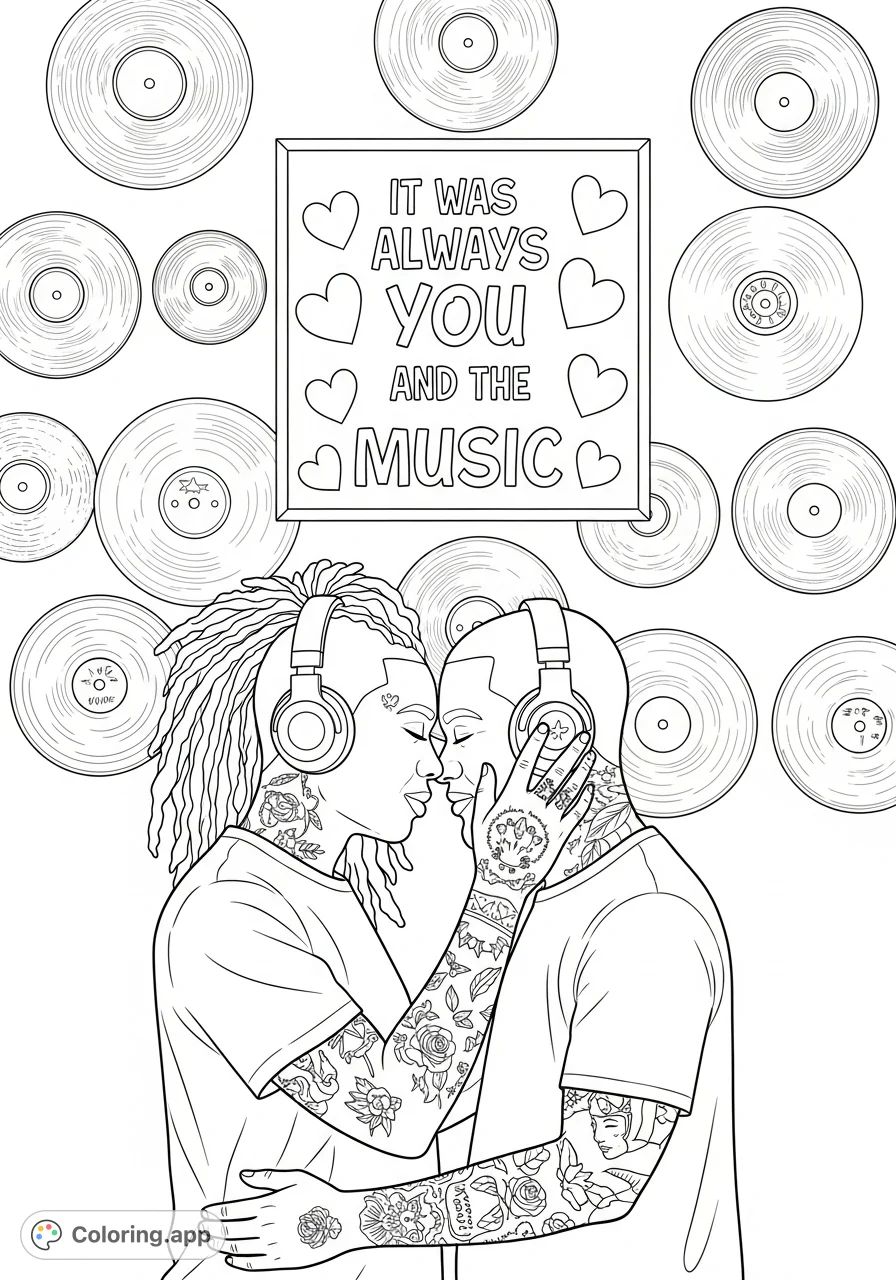 Love, Music, and Vinyl - Coloring.app