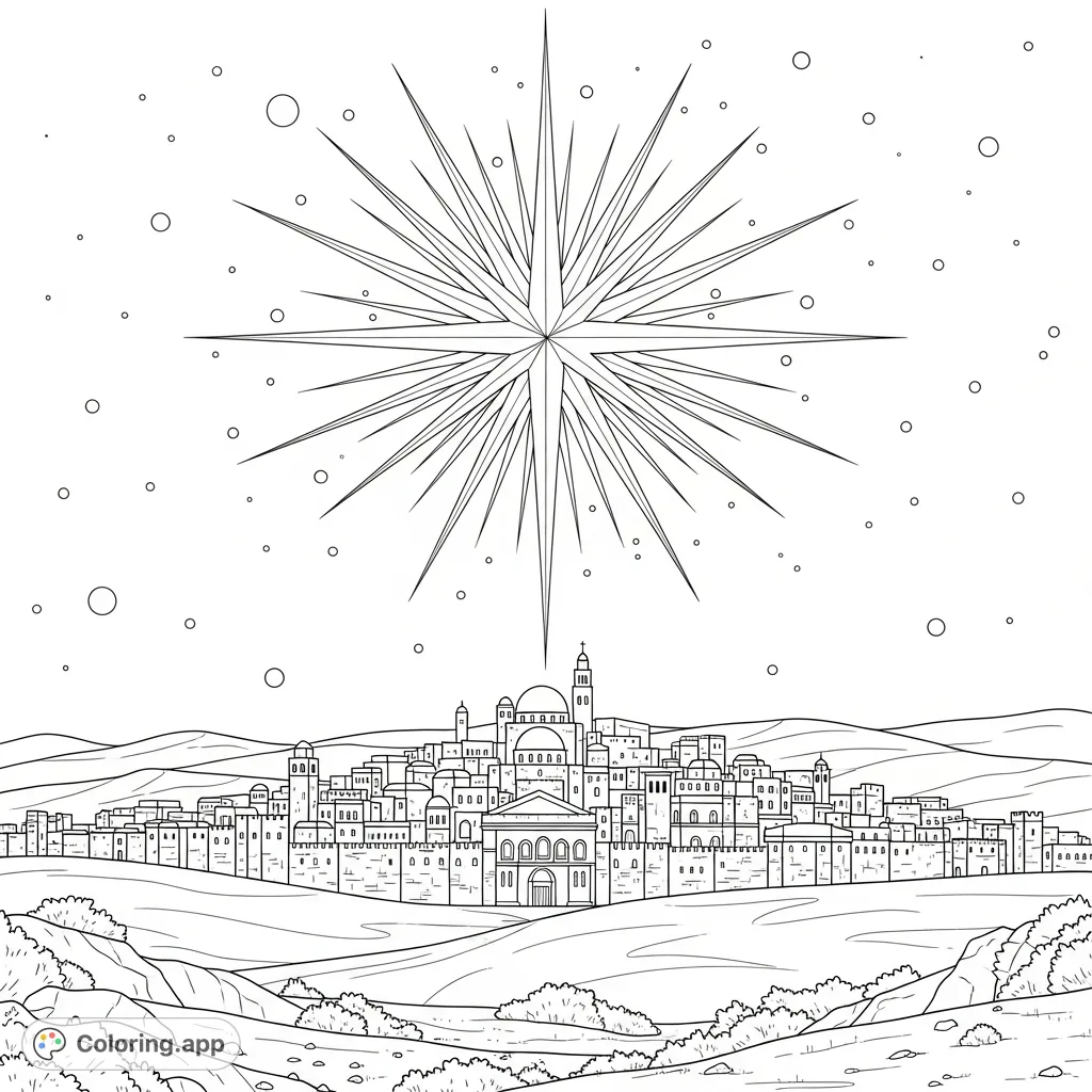 Guiding Star Over Bethlehem - Coloring.app