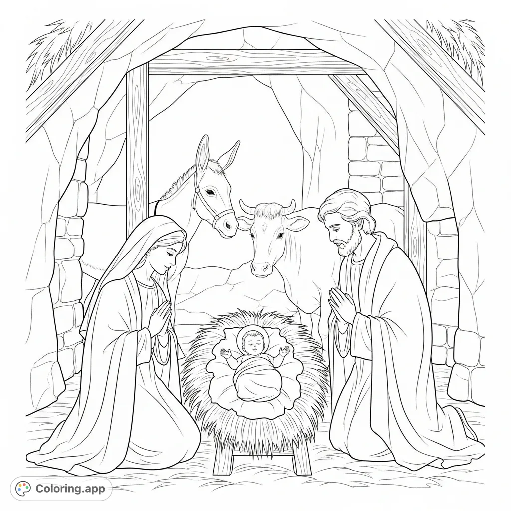 Holy Nativity Scene - Coloring.app