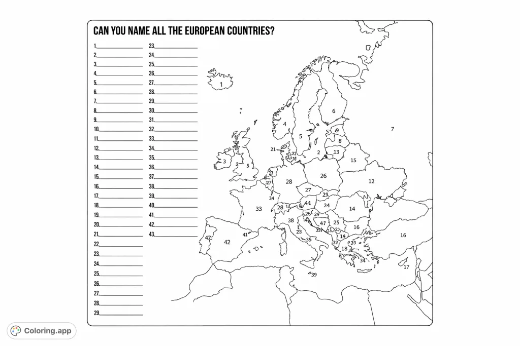 Europe Map Country Challenge - Coloring.app