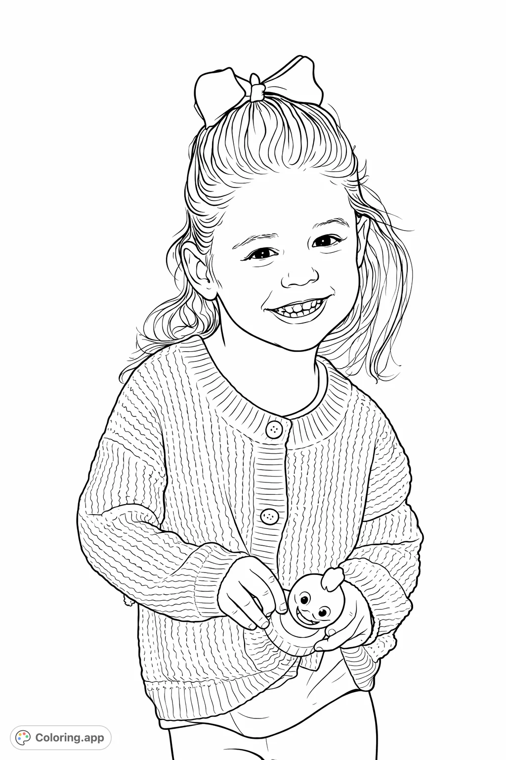 Smiling Child with Favorite Toy - Coloring.app