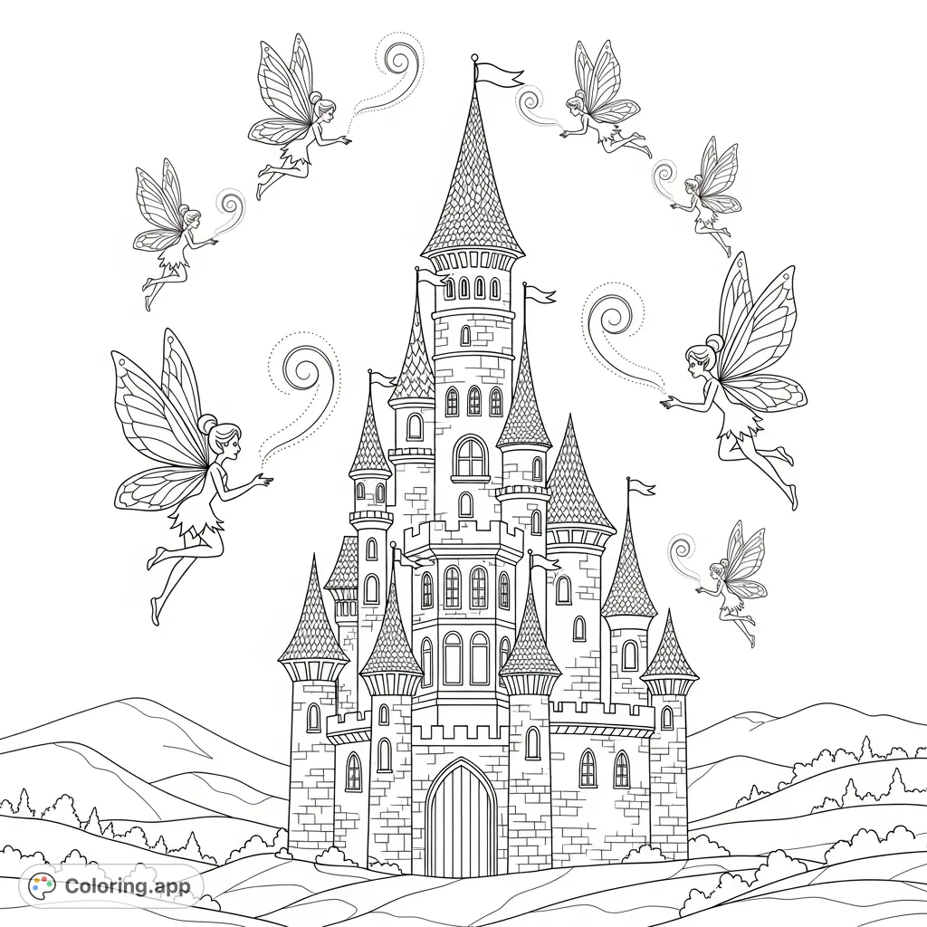 Flying Fairies Castle - Coloring.app