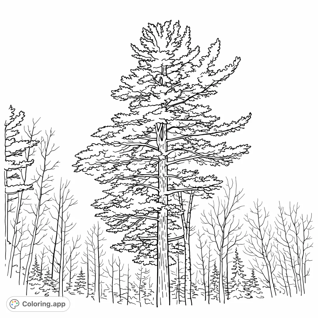 Towering Pine Tree Scene - Coloring.app