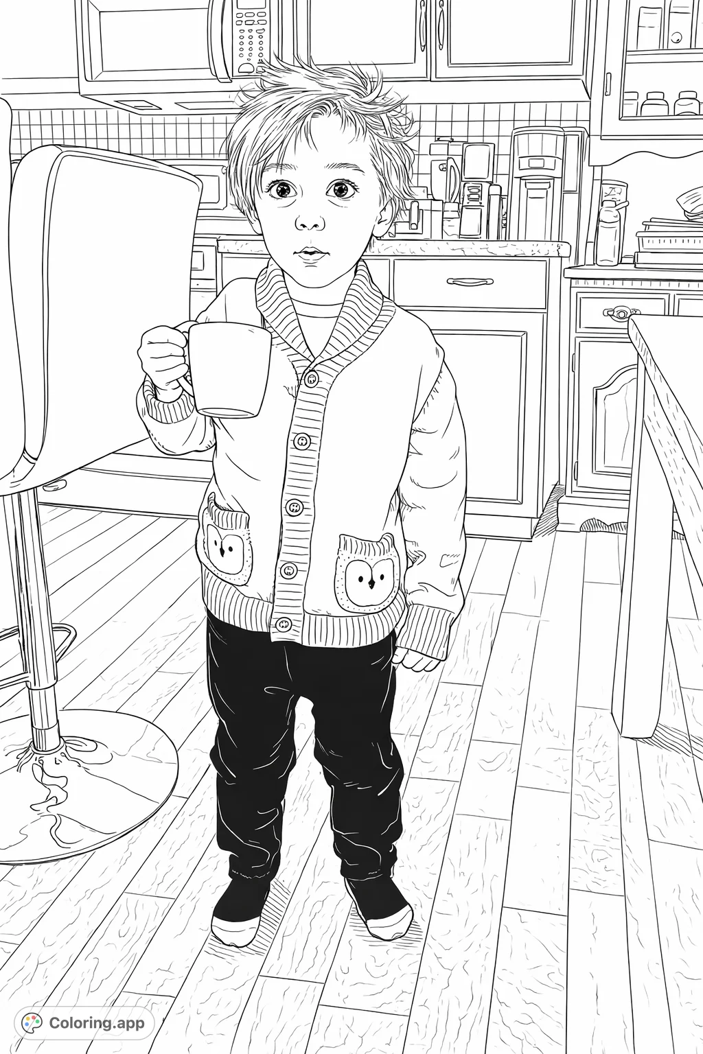 Cozy Child in Kitchen - Coloring.app