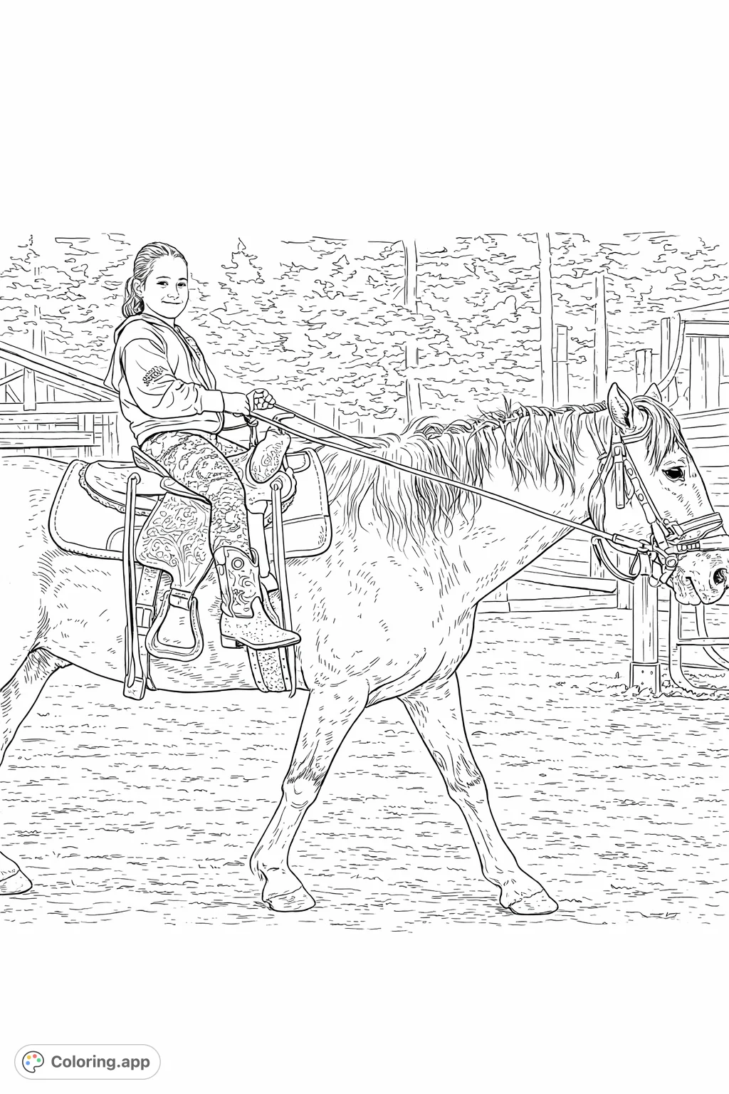 Young Rider on Horseback - Coloring.app