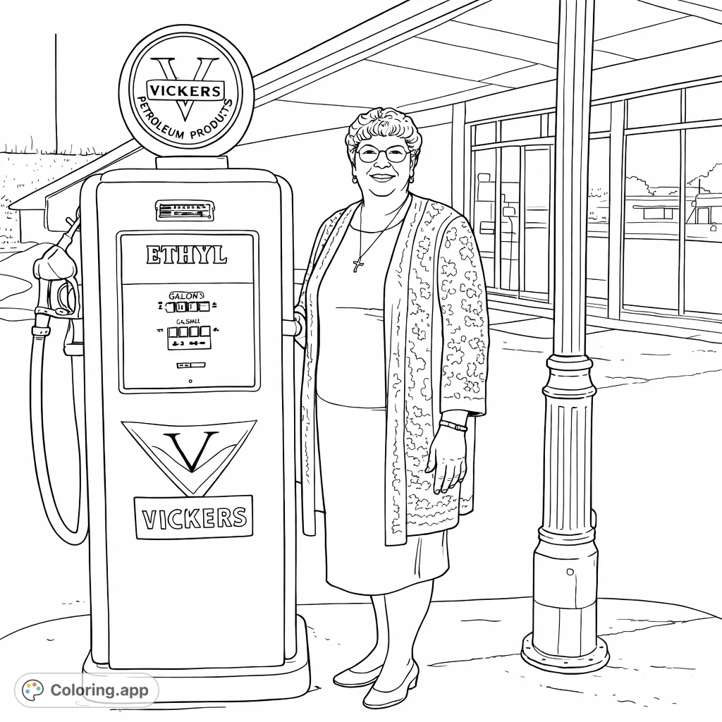 Vintage Gas Pump Portrait - Coloring.app