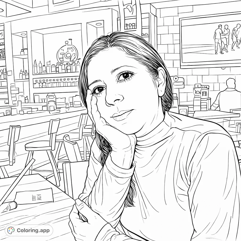 Pensive Woman at the Bar - Coloring.app