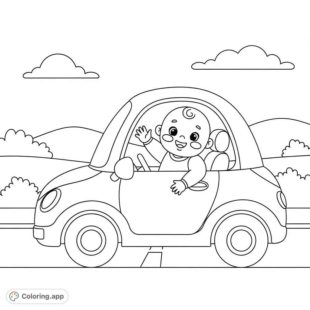 Joyful Baby Car Ride - Coloring.app
