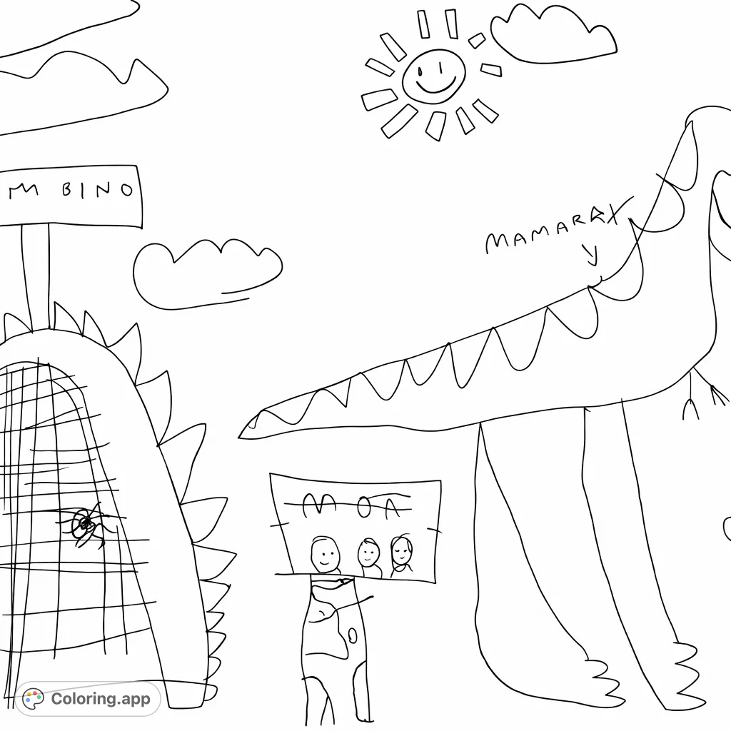 Whimsical Dinosaur Friends Scene - Coloring.app