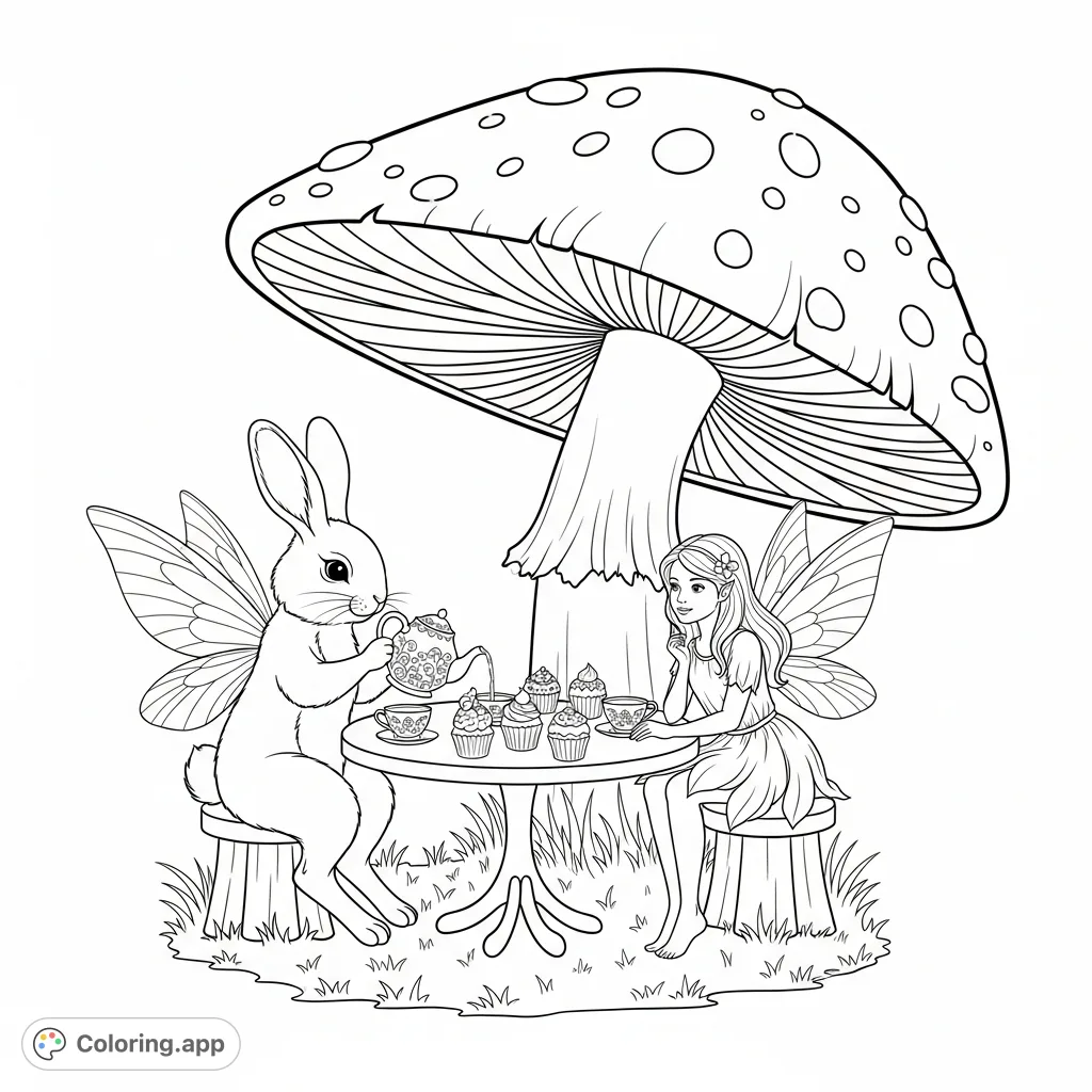 Fairy Bunny Tea Party - Coloring.app