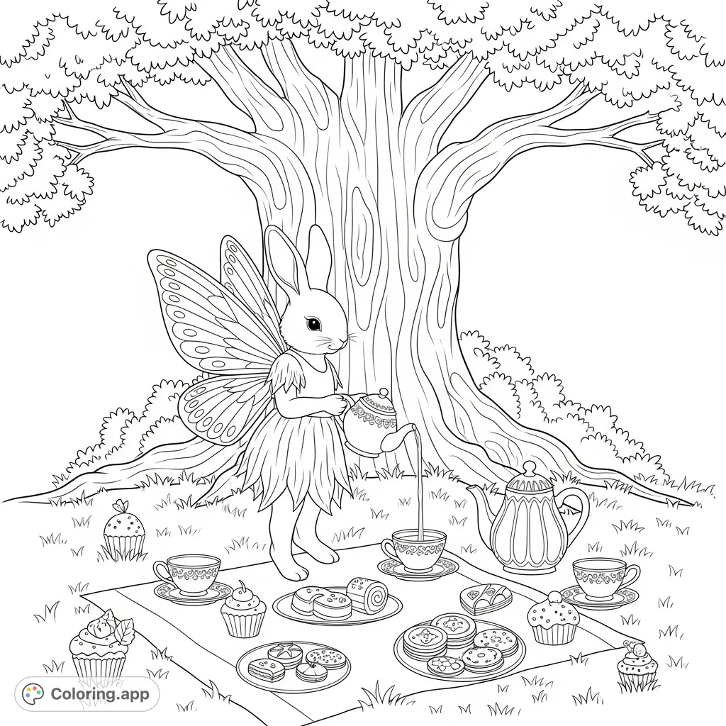 Fairy Bunny Tea Party - Coloring.app