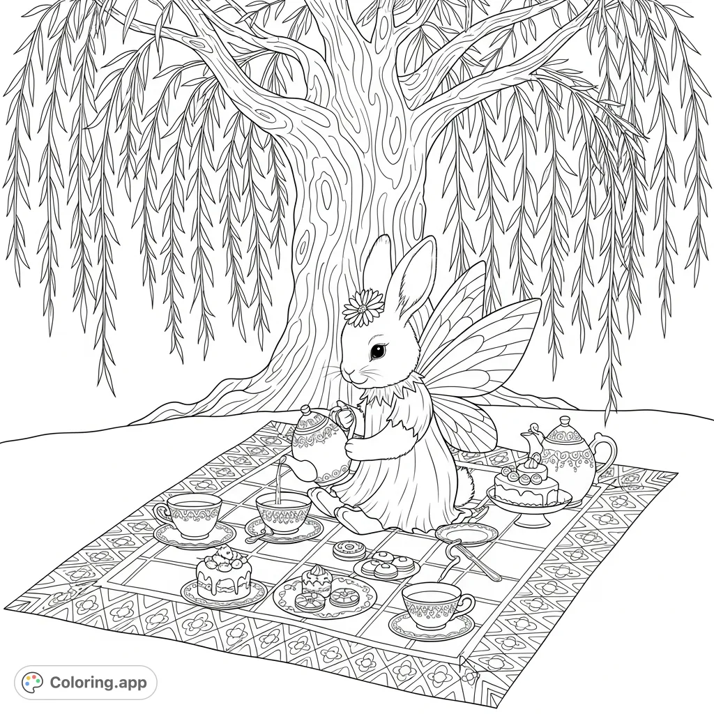 Fairy Bunny Tea Party - Coloring.app