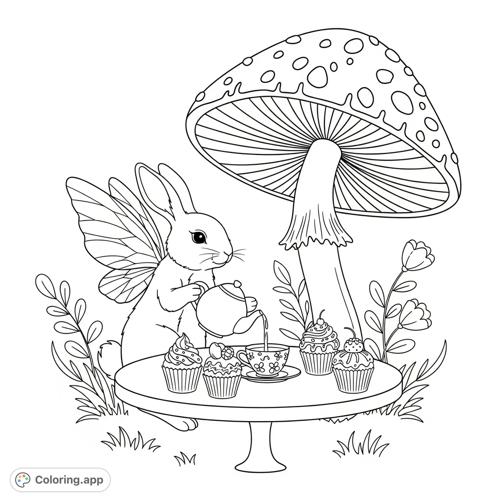 Fairy Bunny Tea Party - Coloring.app