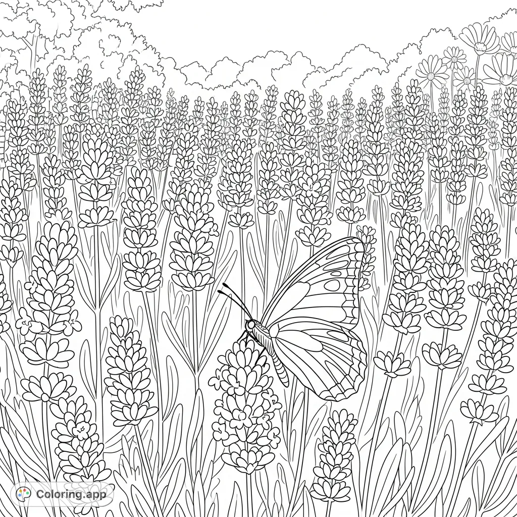 Lavender Field Butterfly - Coloring.app