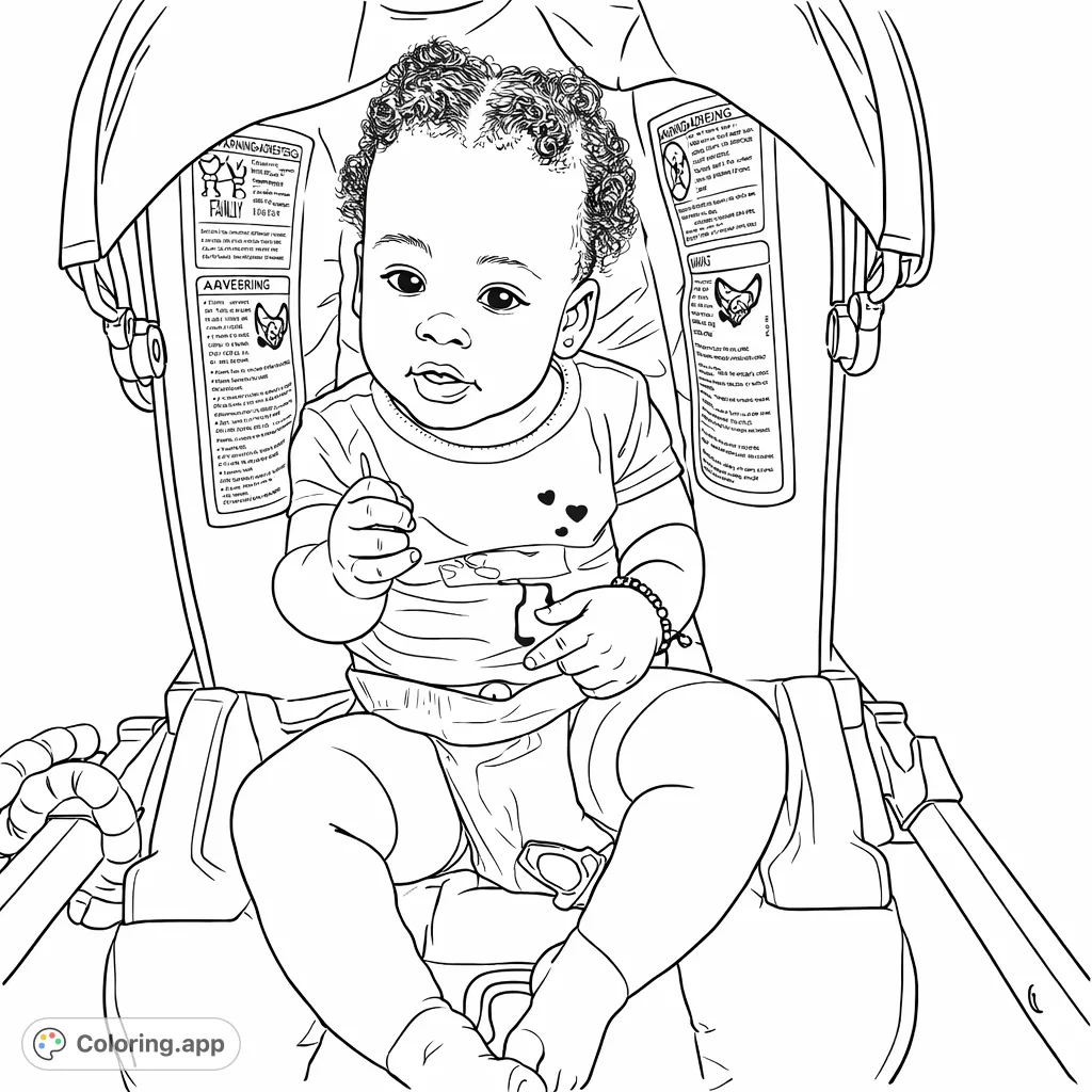 Sweet Baby in Stroller - Coloring.app