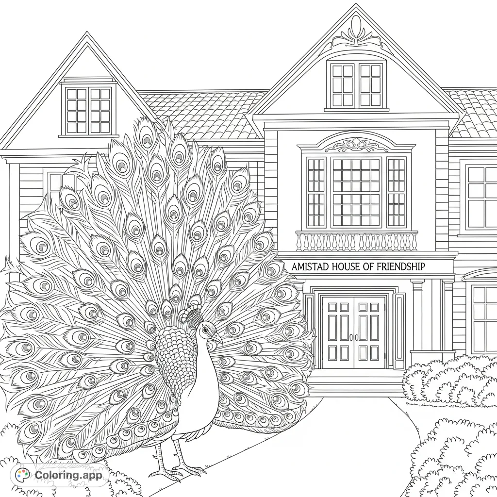 Proud Peacock at Amistad House - Coloring.app