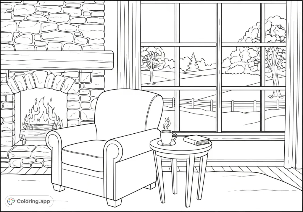 Cozy Fireside Winter Scene - Coloring.app