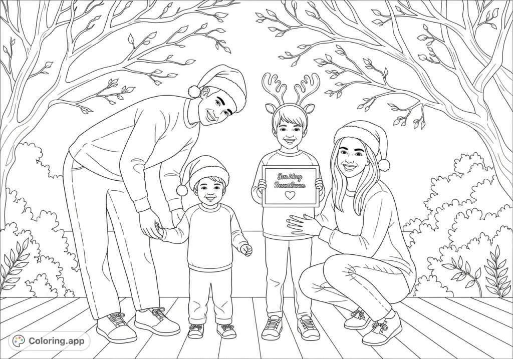 Joyful Family Winter Portrait - Coloring.app