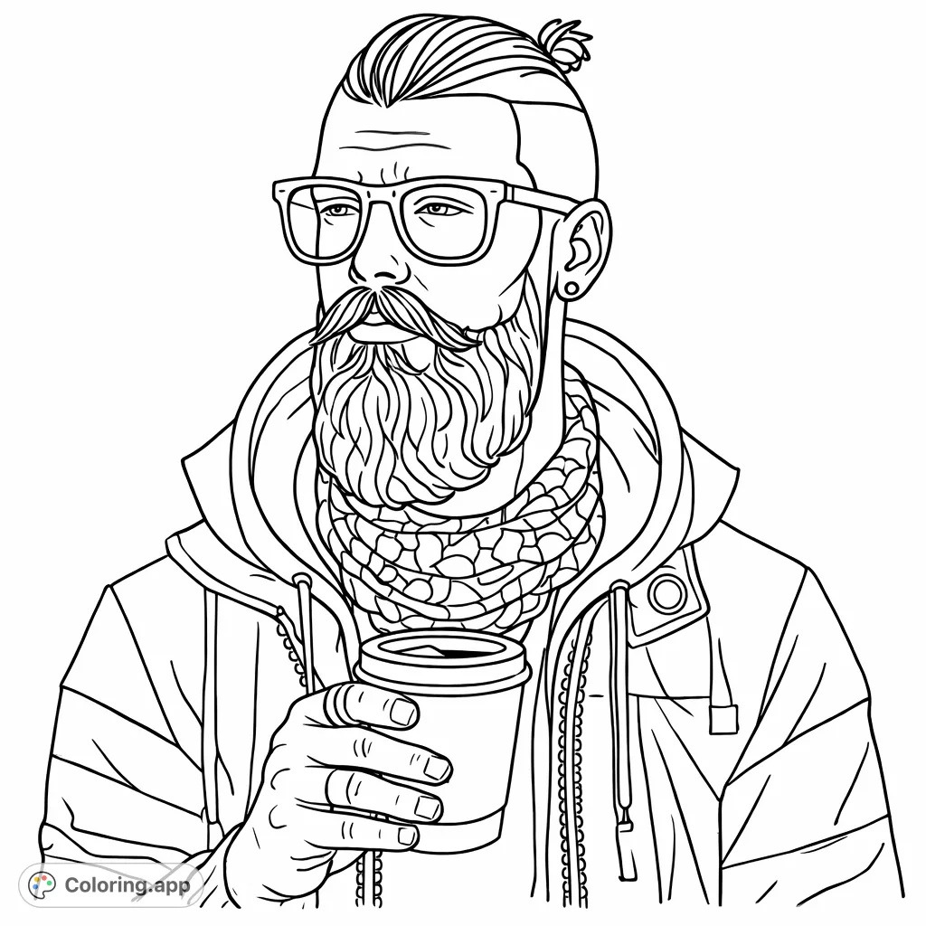 Bearded Man with Coffee - Coloring.app