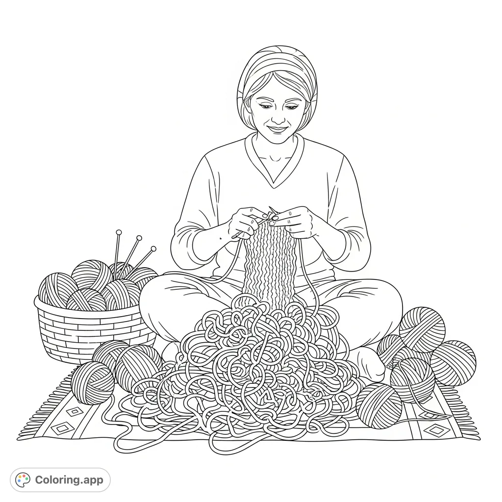 Happy Crafter Untangles Yarn - Coloring.app