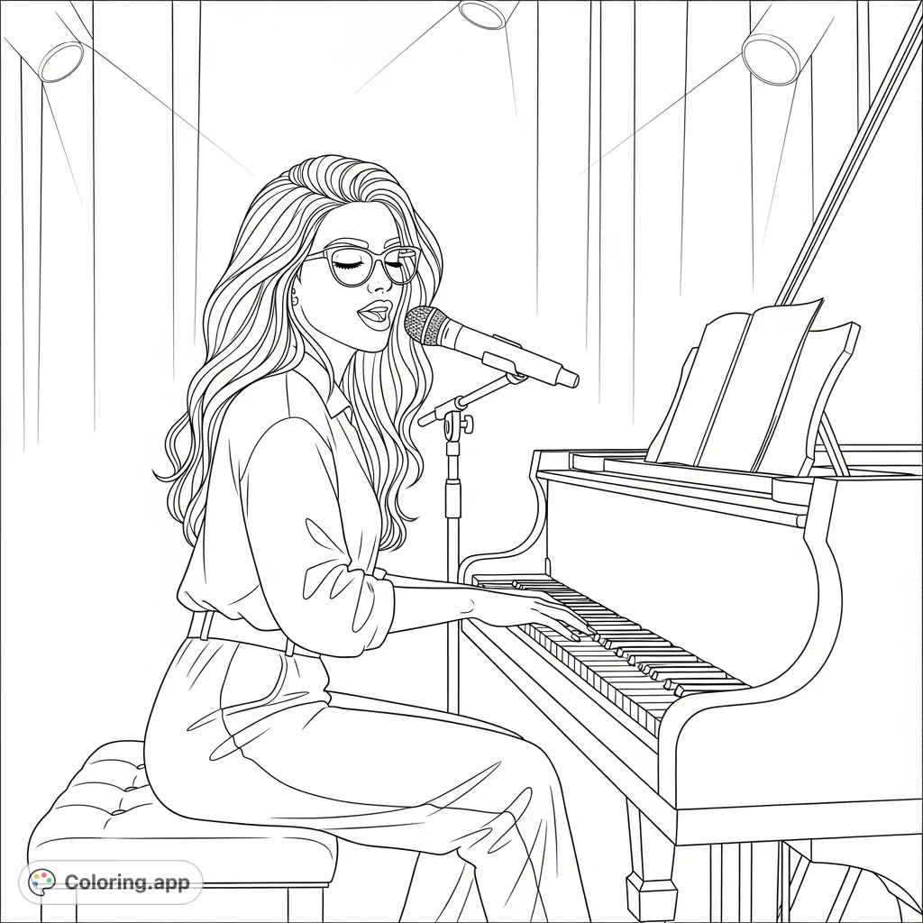 Pop Star's Piano Performance - Coloring.app
