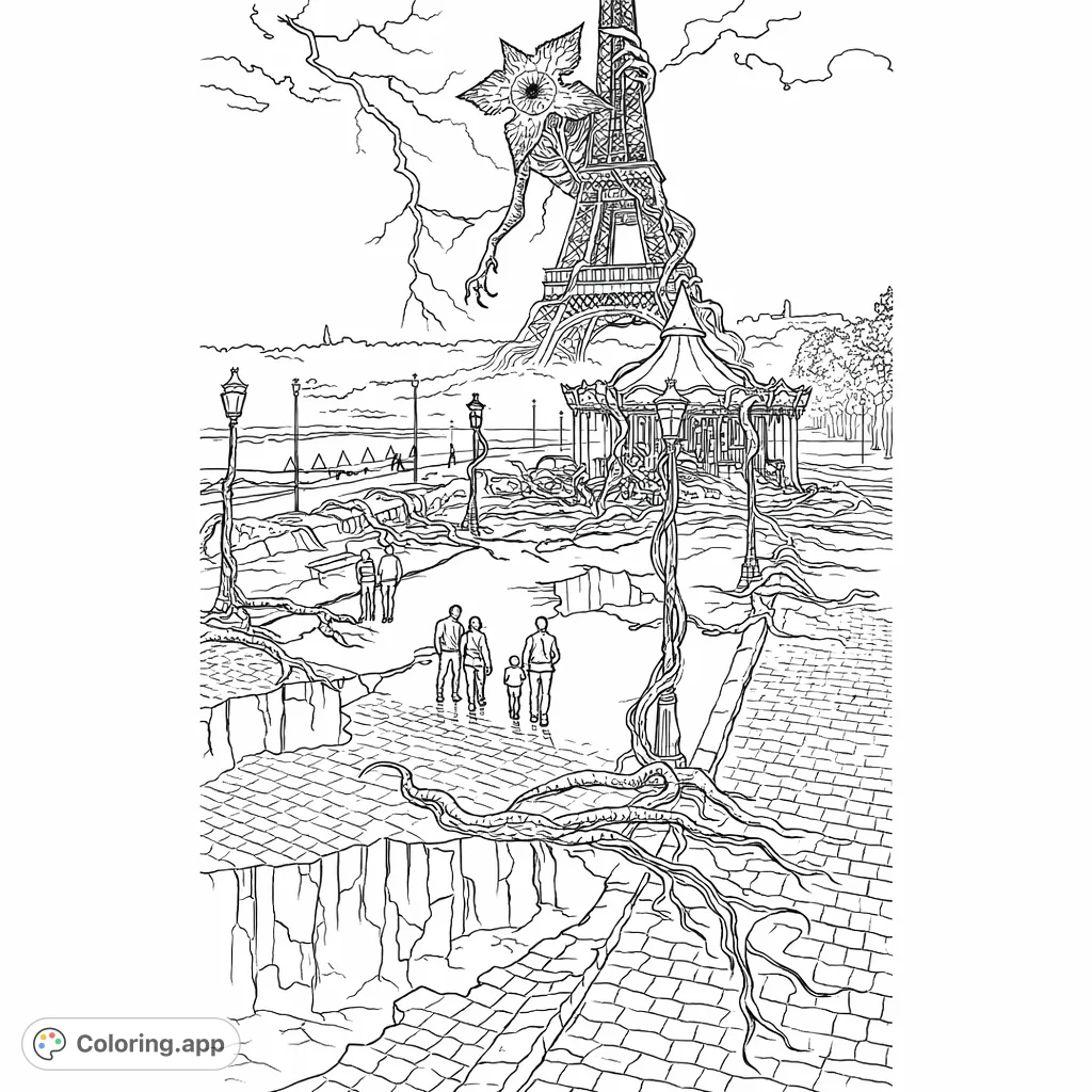Eiffel Tower Monster Attack - Coloring.app