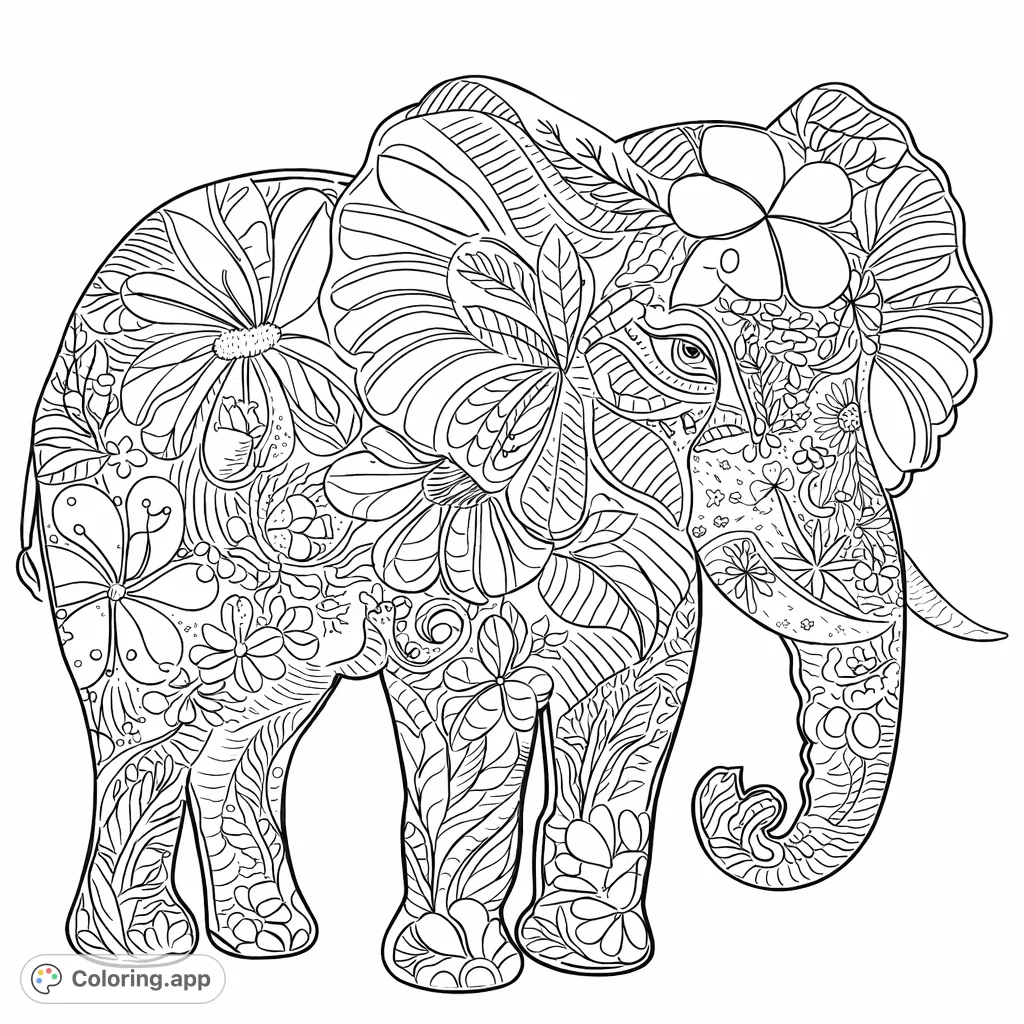 Mandala Elephant Design - Coloring.app