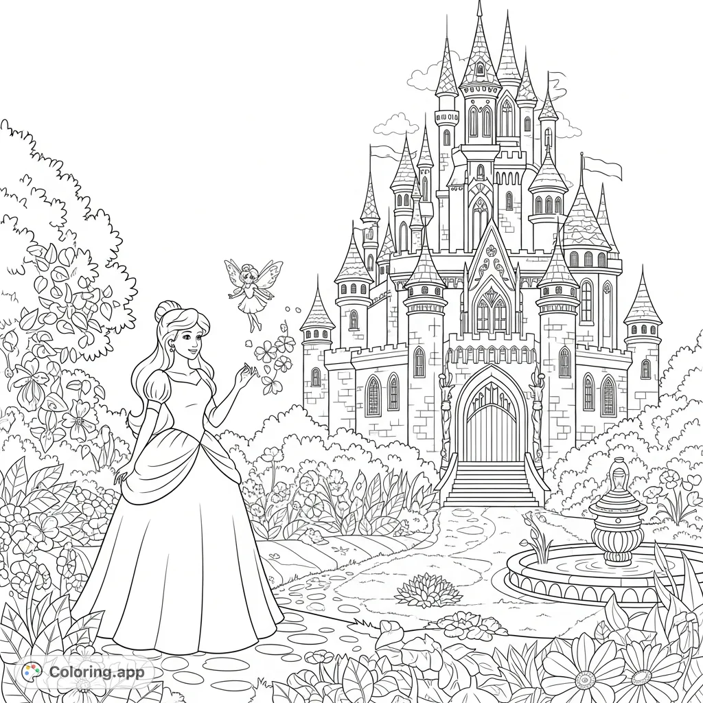 Princess's Enchanted Castle Garden - Coloring.app