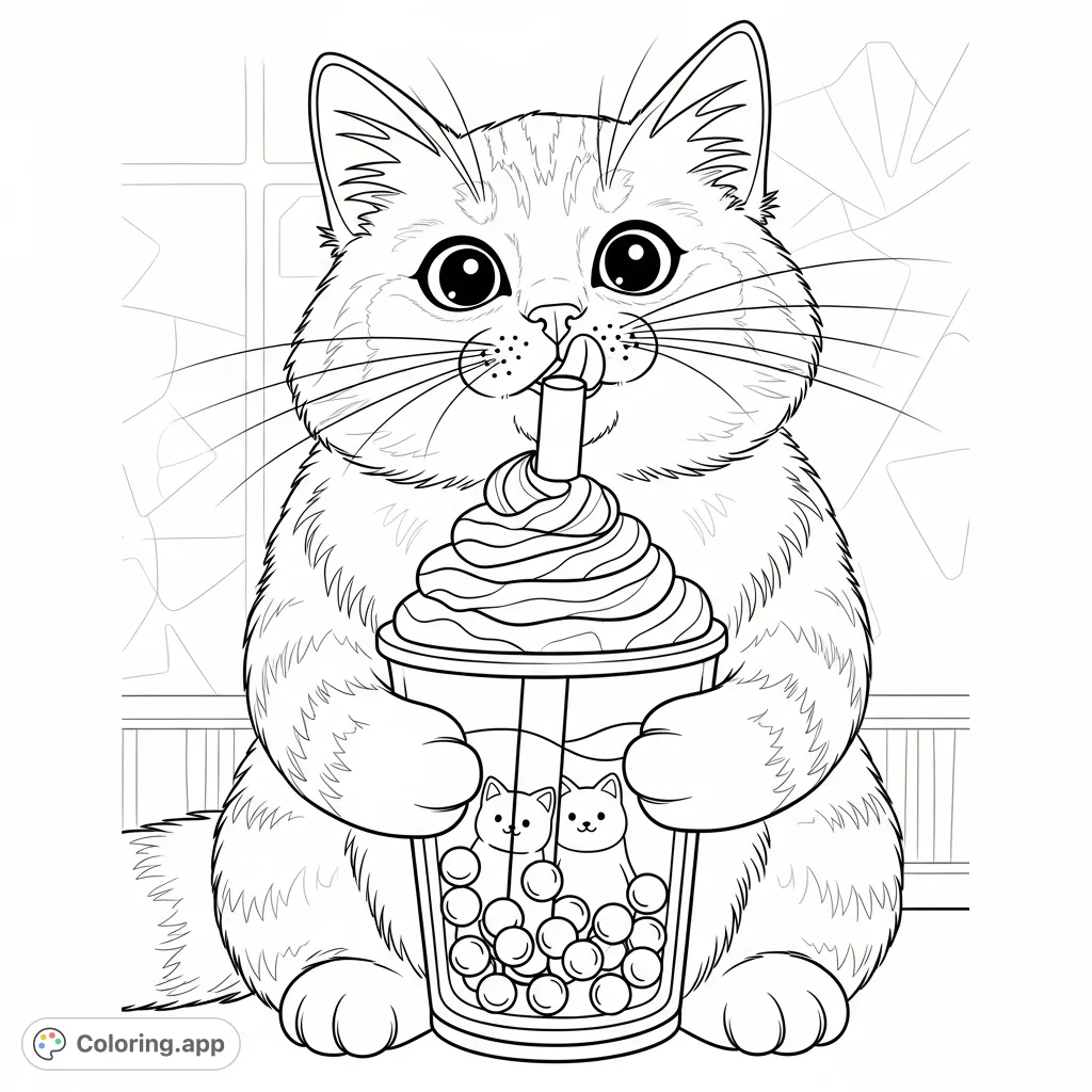 Cute Cat Boba Drink - Coloring.app