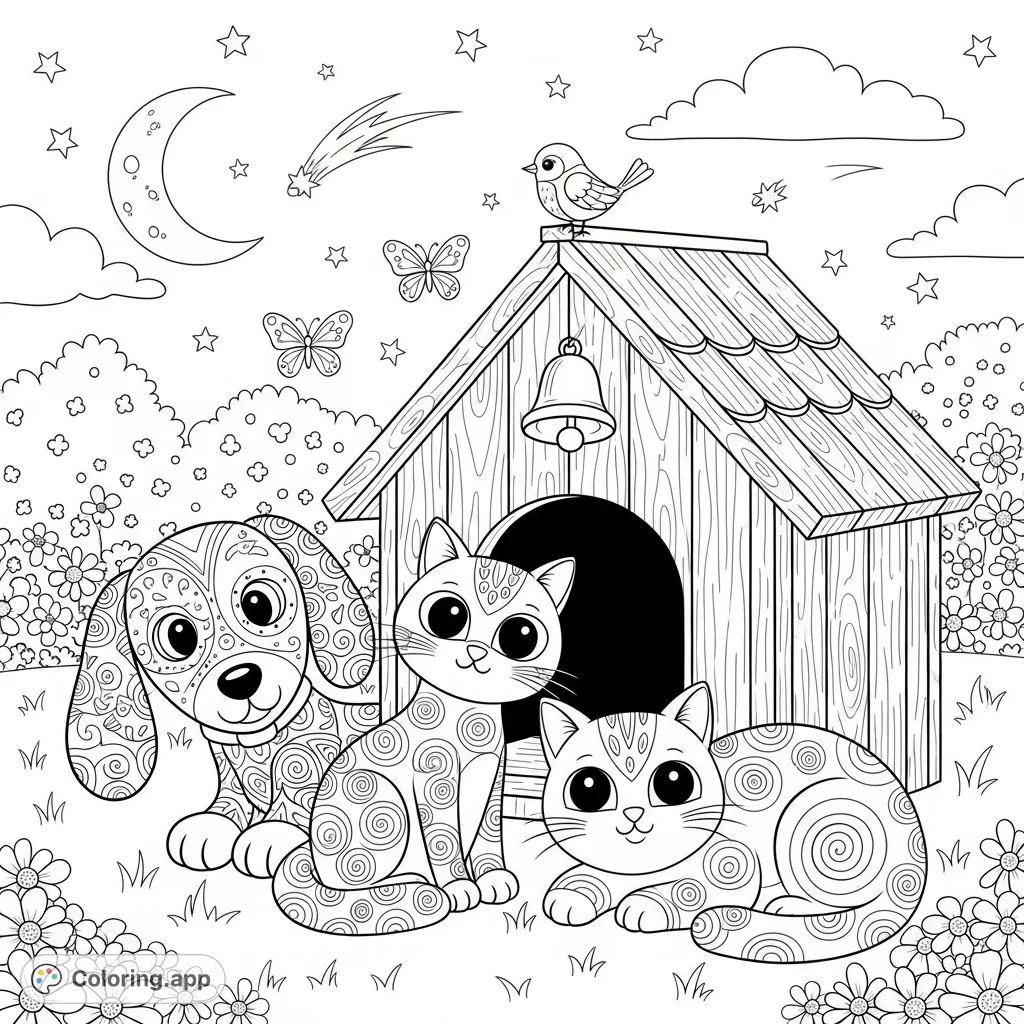 Animal Friends at Doghouse - Coloring.app