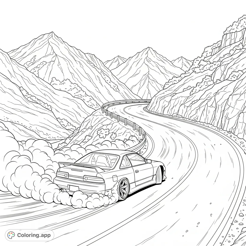 Drifting Japanese Sports Car - Coloring.app