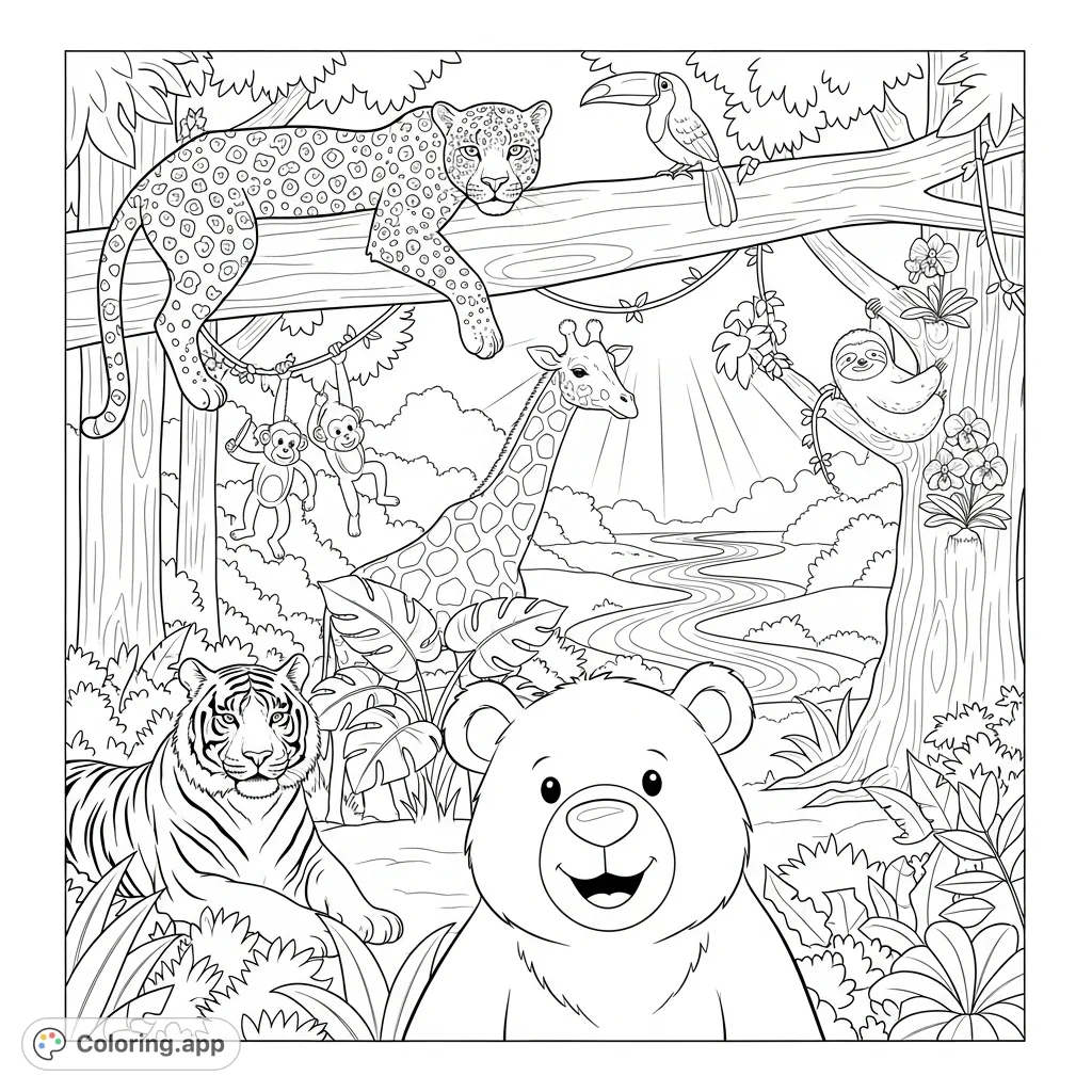 Sun-Dappled Jungle Animals - Coloring.app