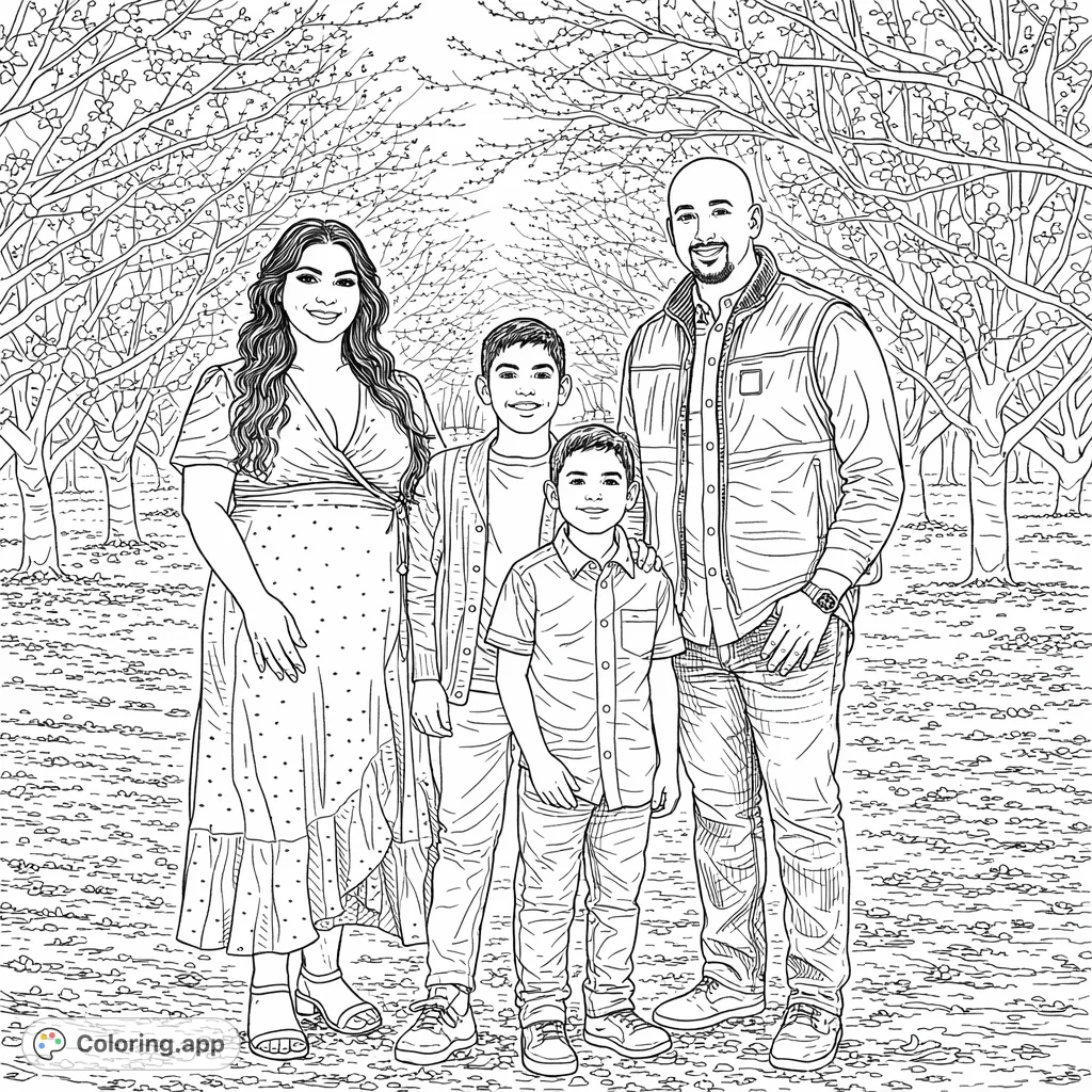 Joyful Family Orchard Portrait - Coloring.app