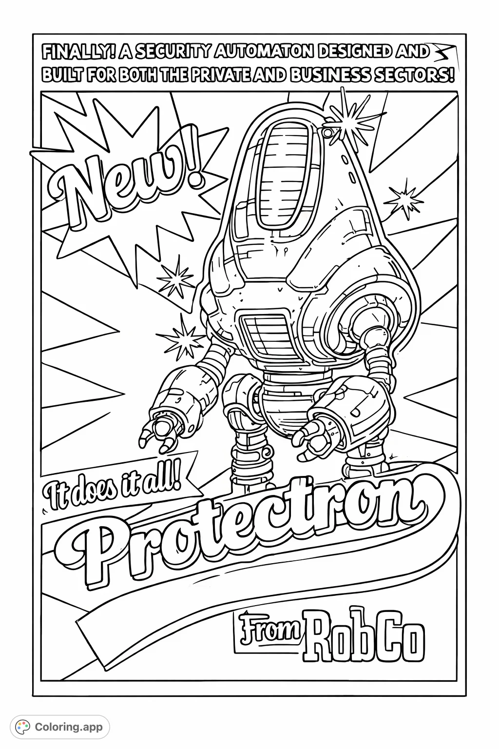 Retro Robot Security Guard - Coloring.app