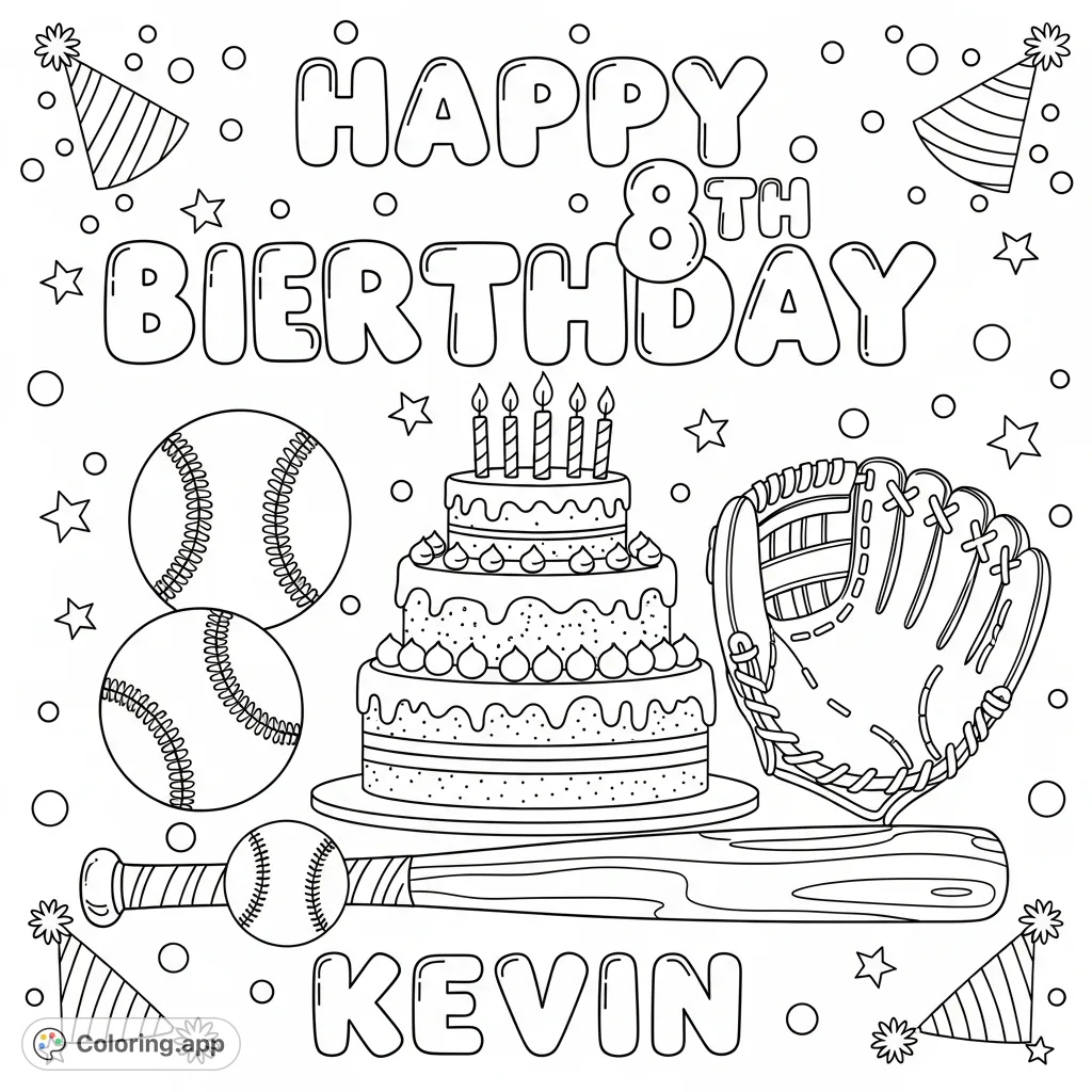 Kevin's Baseball Birthday Bash - Coloring.app