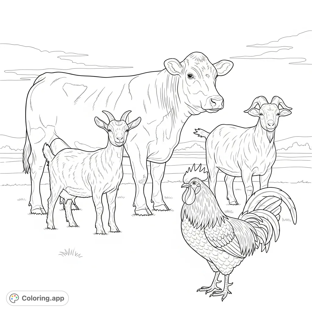 Farm Friends Field Scene - Coloring.app