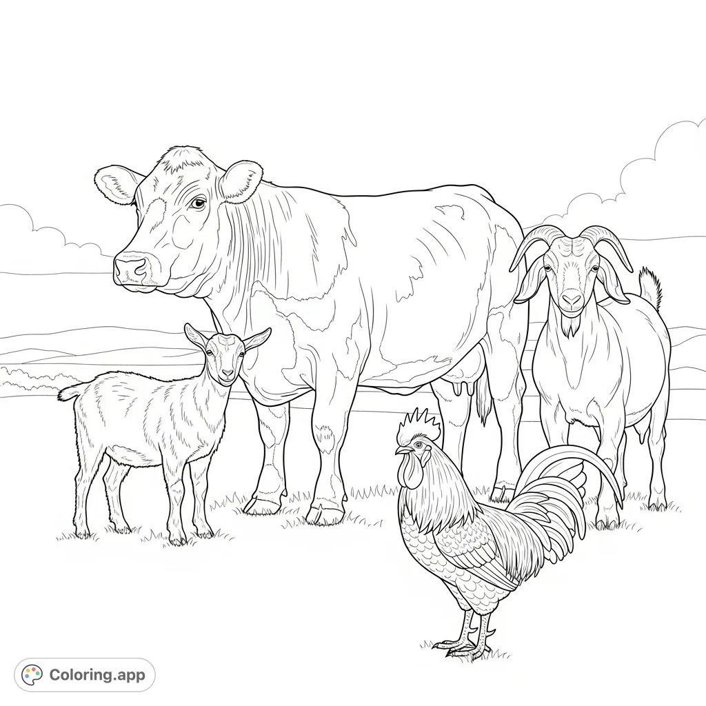 Friendly Farm Animal Gathering - Coloring.app