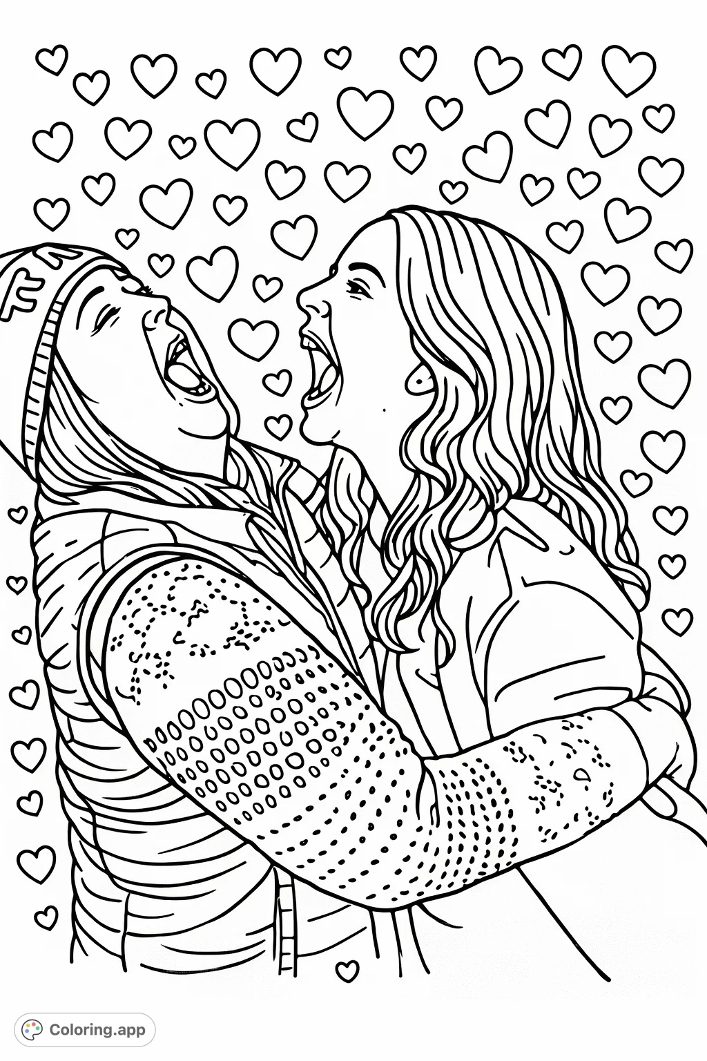 Joyful Friends Embrace Laughing - Coloring.app