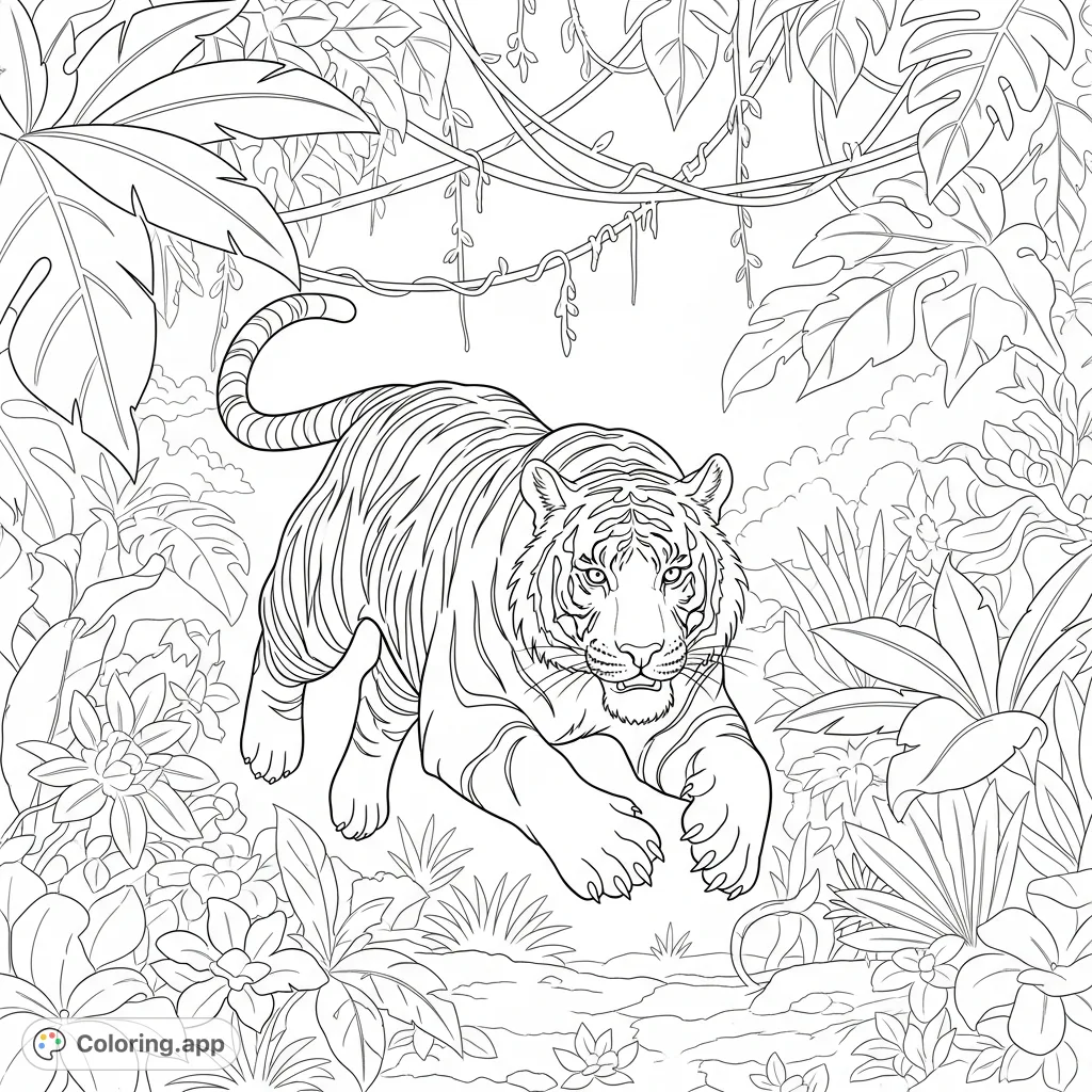 Playful Jungle Tiger Chase - Coloring.app