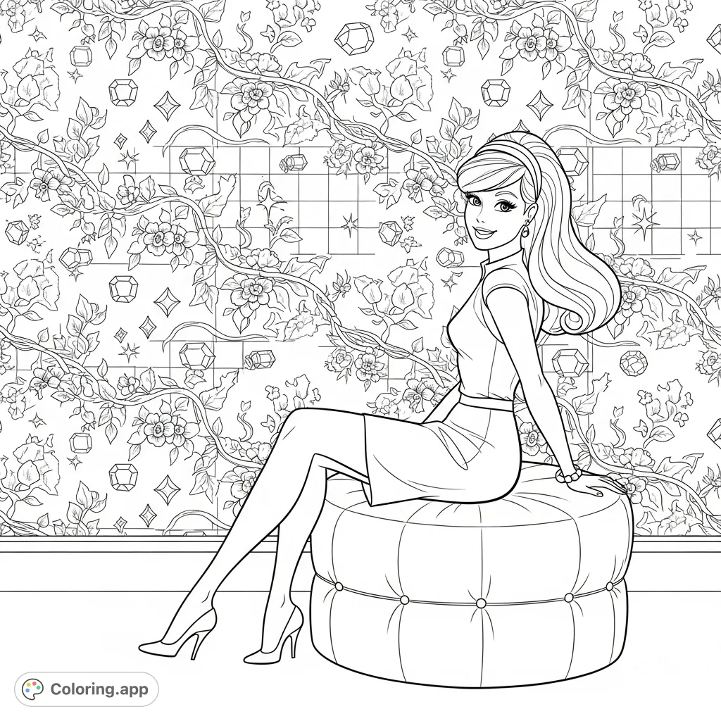 Barbie Pinup Pattern Scene - Coloring.app